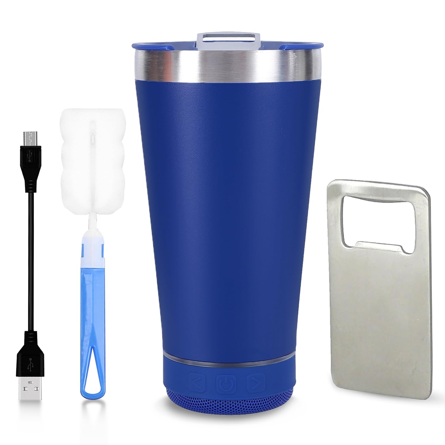 Termo de Acero Inoxidable, Taza de altavoz con Bluetooth, Taza de Cerveza 480ml con Abrebotellas ...