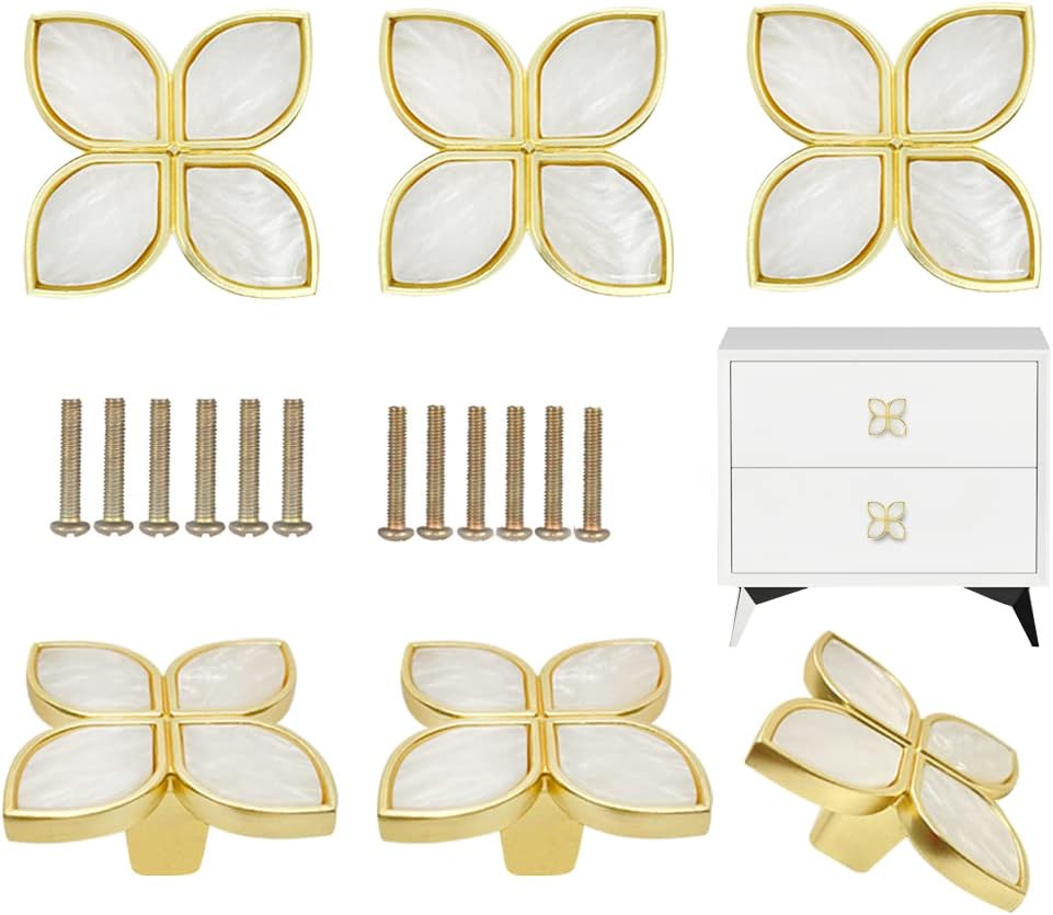 SSYHQAX 6 Pcs Petal Cabinet Knobs Gold Dresser Drawers Knobs Four Leaf ...