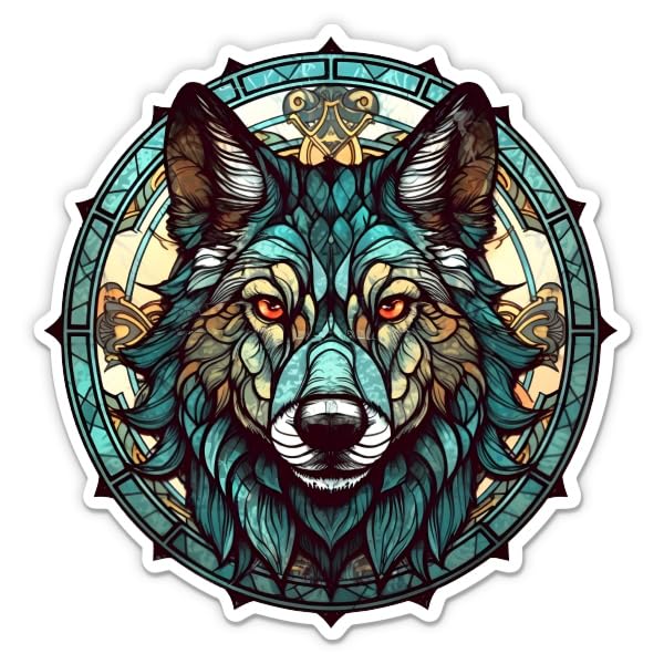 Amazon.com: Wolf Stained Glass Effect Sticker - 3" Laptop Sticker ...