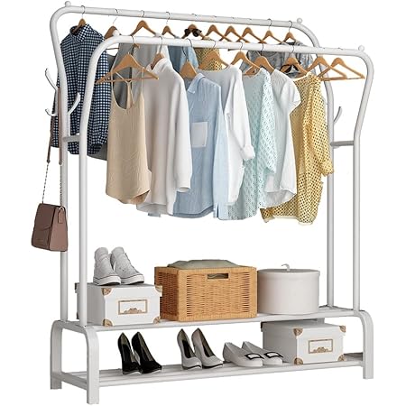 UDEAR Garment Rack Freestanding Hanger Double Rods Multi-functional ...