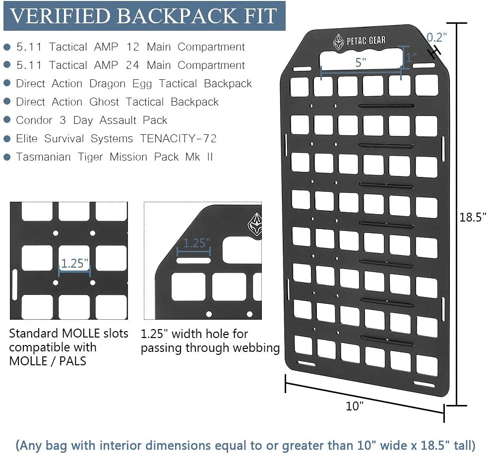 PETAC GEAR Rigid Insert MOLLE Panel Portable Gear Organizer with Carry ...