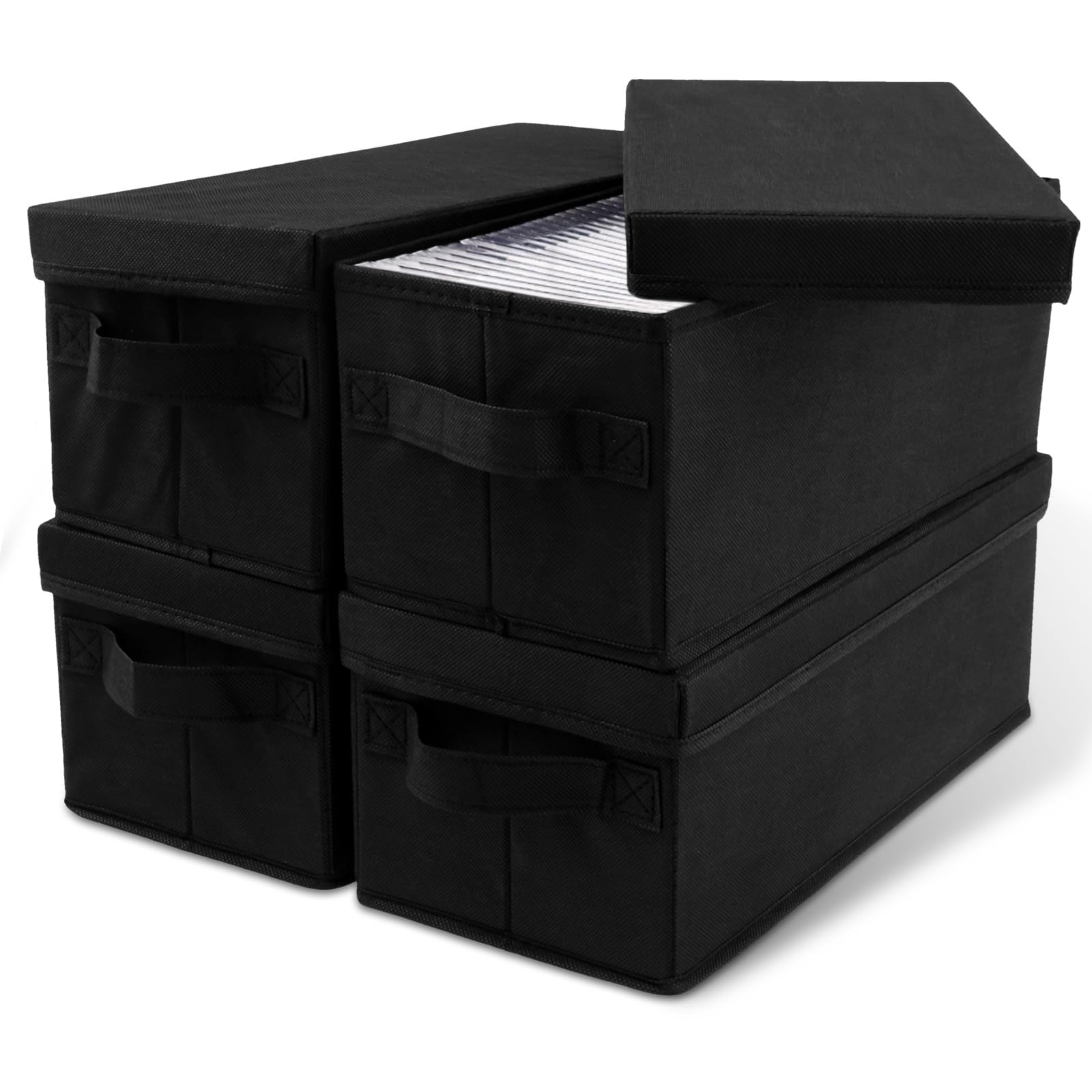 4Pack CD Storage Boxes with Lid Dustproof Disc Stackable CD Case ...