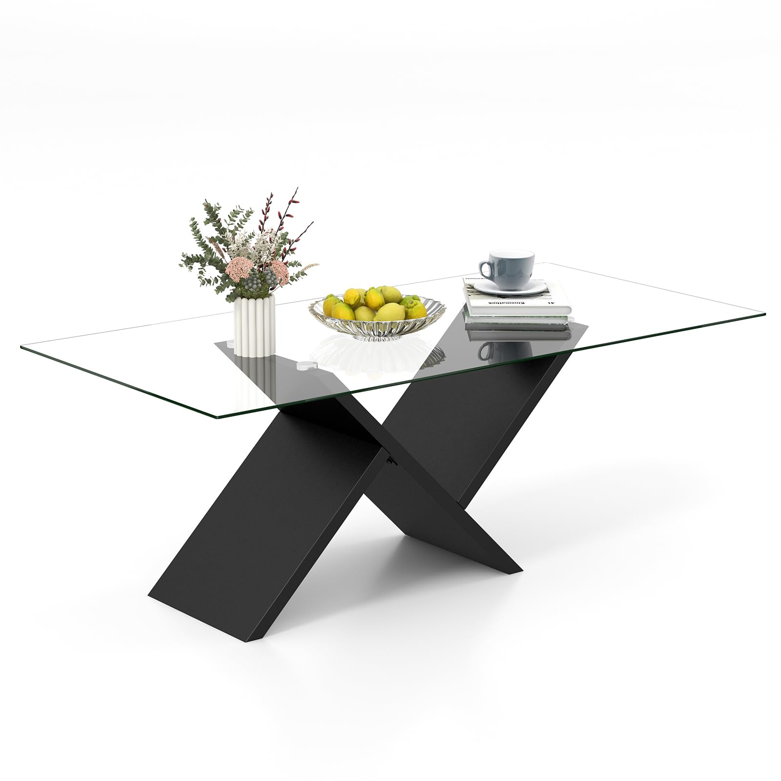 Amazon.com: Tangkula Rectangle Glass Coffee Table, 47” Modern Center ...