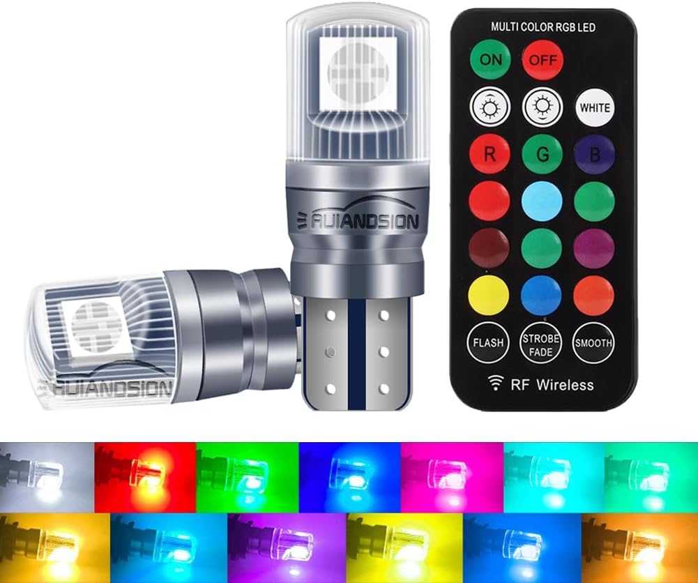 Amazon.com: Ruiandsion T10 194 W5W RGB LED Bulb with Remote Control 16 ...