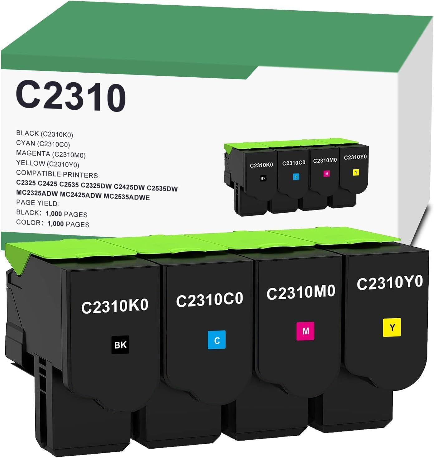 Amazon.com: C2310 Black Cyan Magenta Yellow Toner Cartridge Compatible ...