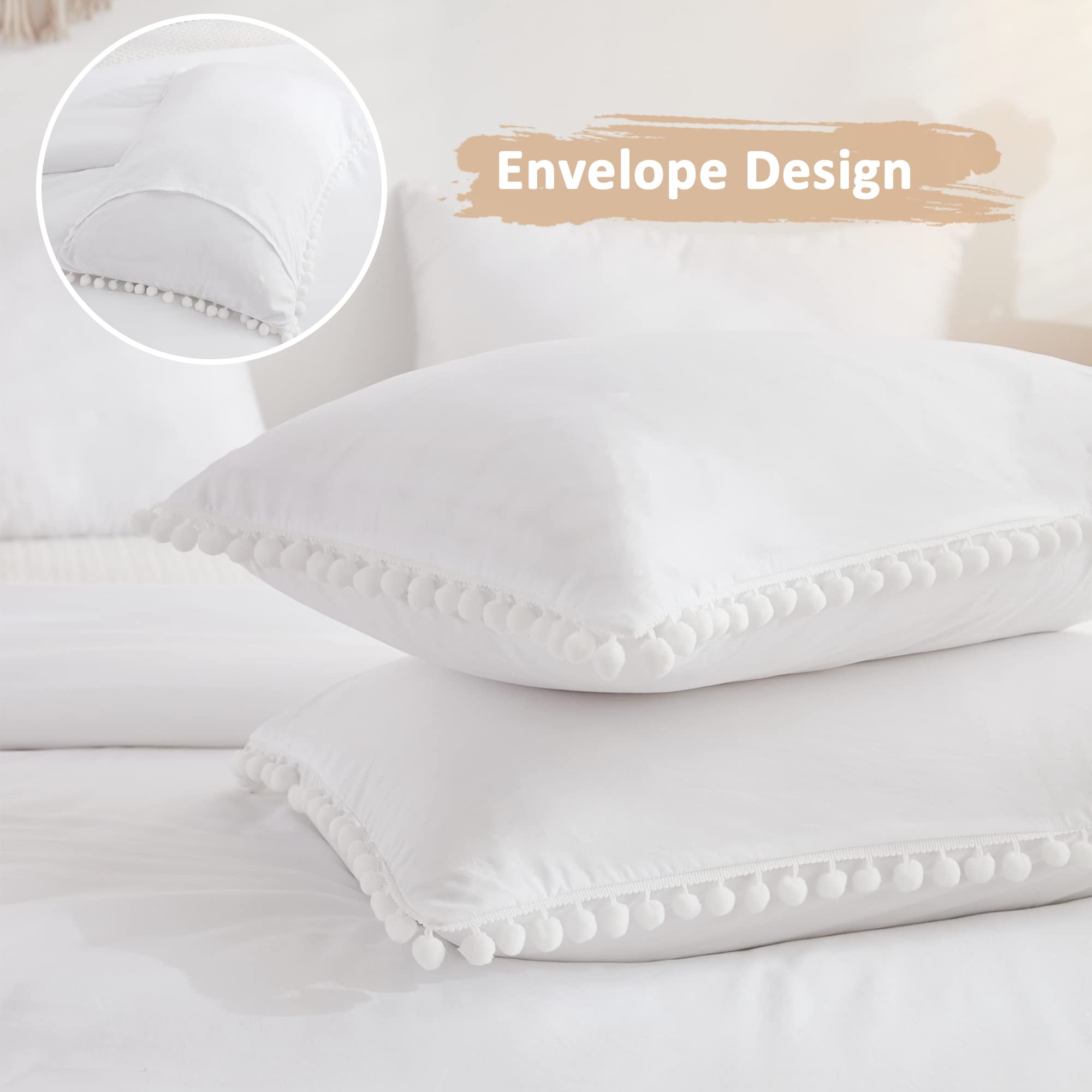 Andency White Comforter Full Size (79x90 inch), 3 Pieces (1 Pom Pom ...