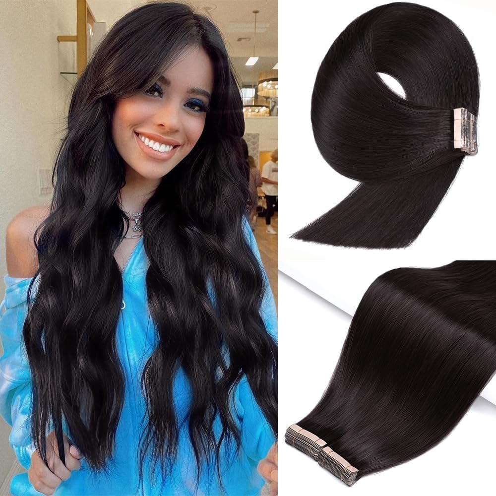 YDDM Extension Adhesive Cheveux Naturel 20pcs 35cm 40g Noir Naturel ...