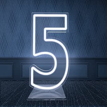 LED Number 5 Neon Sign 10x18 in Dimmable LED Numbers Symboles Letters ...