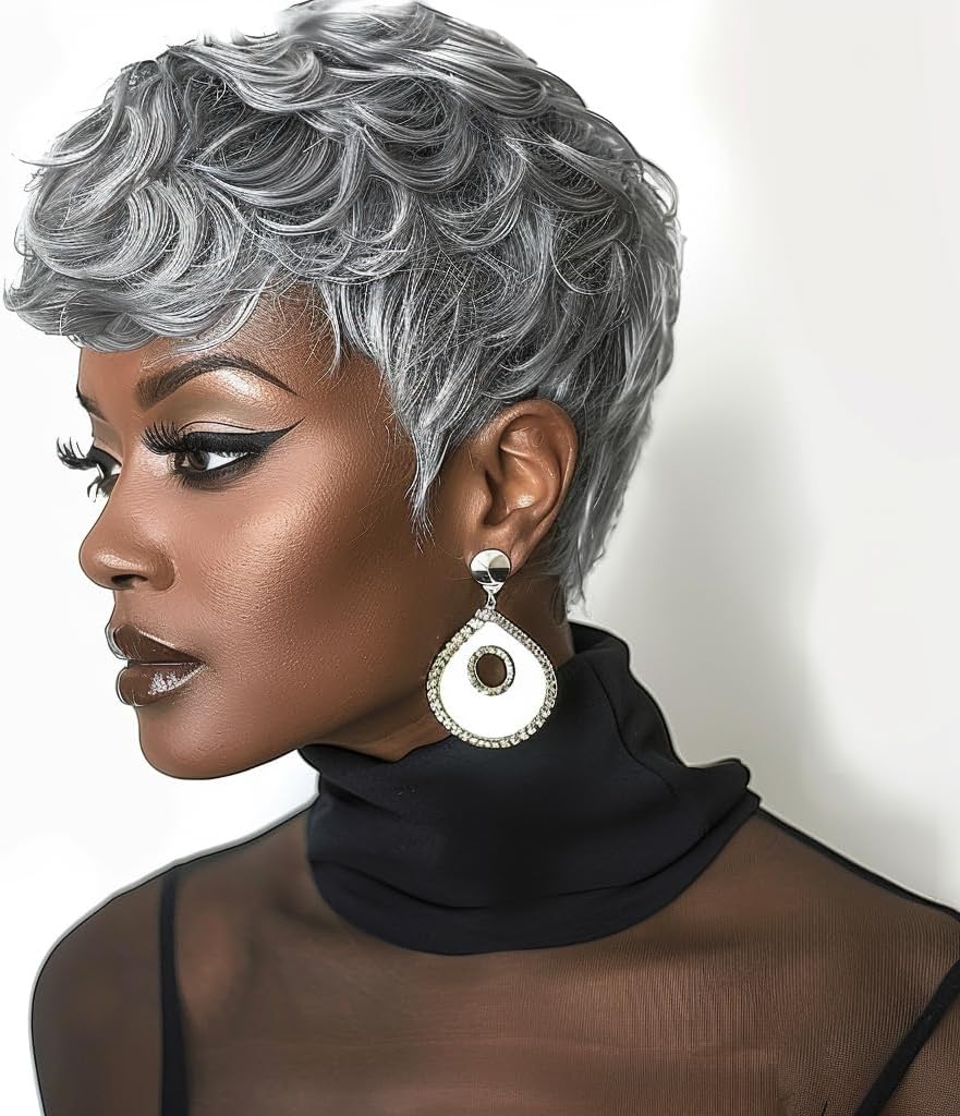 Amazon.com : Gray Pixie Cut Wig Short Wigs For Black Women Pixie Cut ...