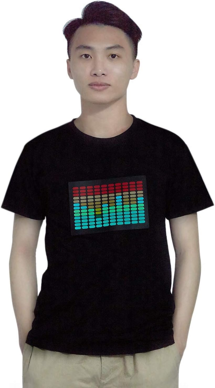 Lobamop Men Sound Activated Led T-Shirt Light Up Flashing Rock Disco Equalizer Short Sleeve Led ...