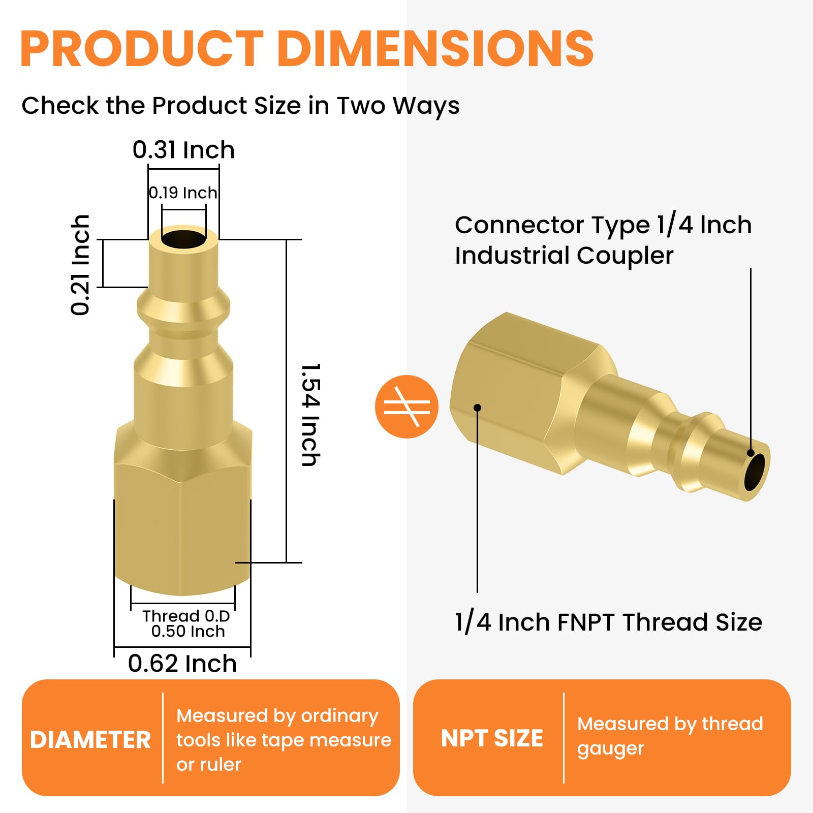 Snapklik.com : HONSNKS 1/4-Inch NPT Brass Industrial Air Coupler Plug ...
