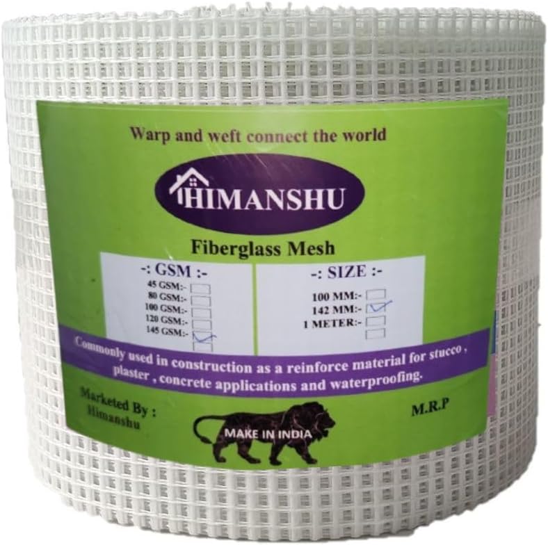 Fiber glass Mesh 145 GSM (142mm X 50meters) For Construction,1 Roll Per ...
