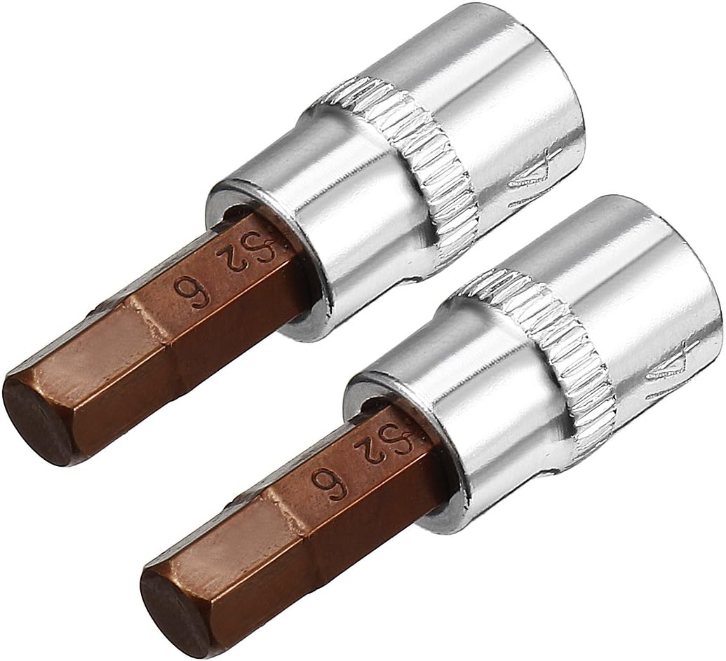 uxcell 2pcs 1/4" Drive x H6 (6mm) Hex Bit Socket, S2 Steel Bits CR-V Sockets 1.5" Length Use ...