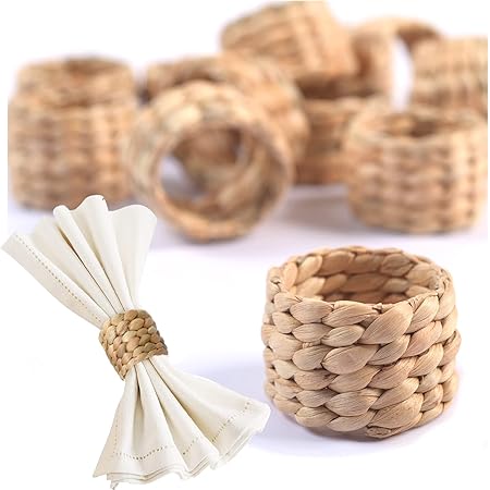 Amazon.com: Eneocare Wicker Rustic Napkin Rings Set of 24, Round Woven ...