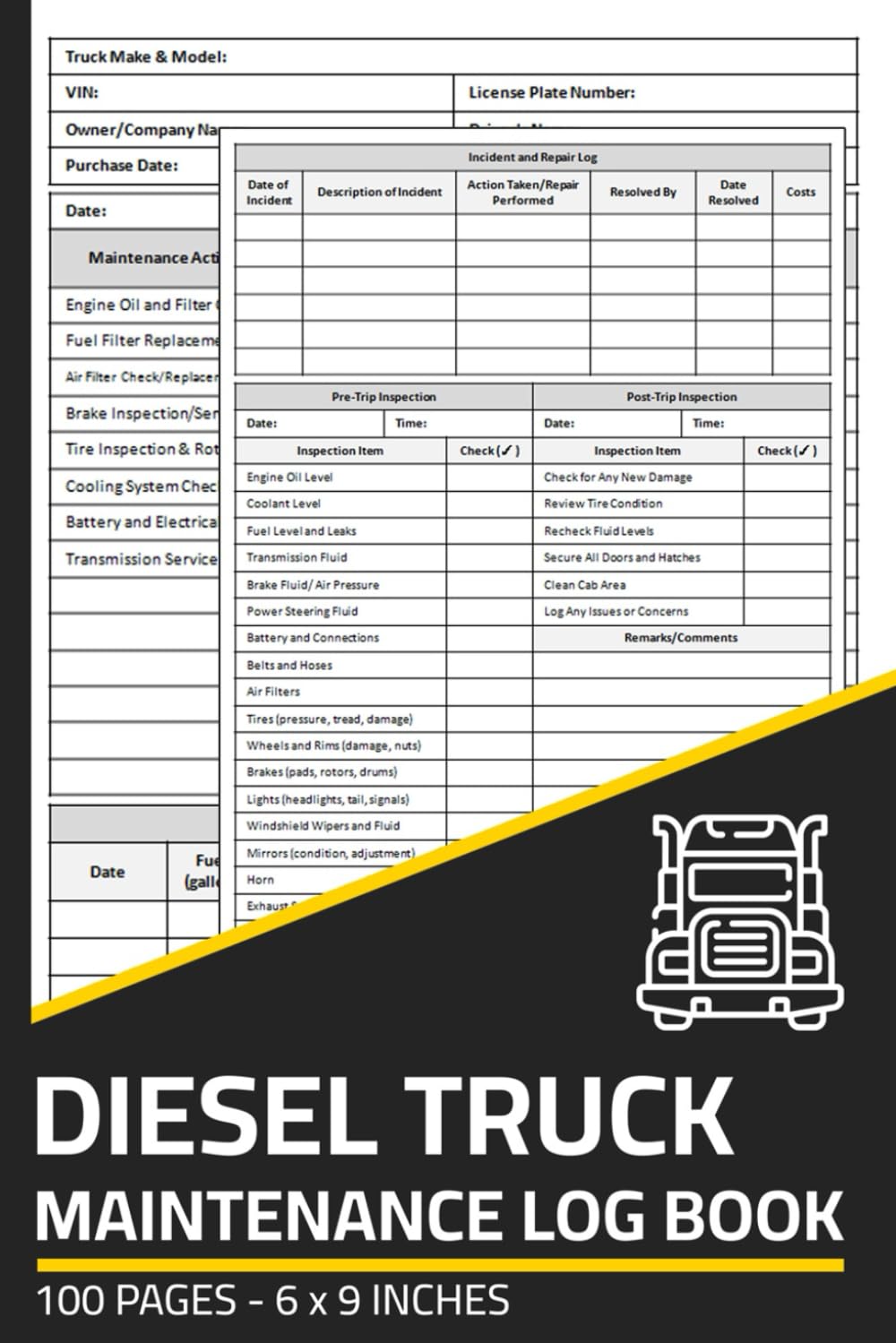 Diesel Truck Maintenance Log Book: Diesel Truck Repair & Service Record ...