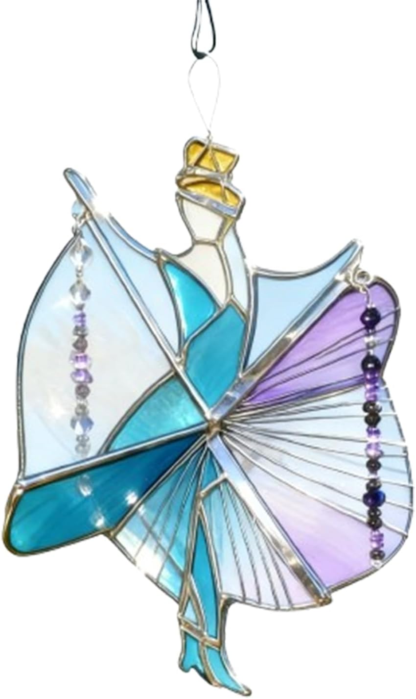 Amazon.com: Handmade Stained Glass Spinner,Dancer Art Design Suncatcher ...