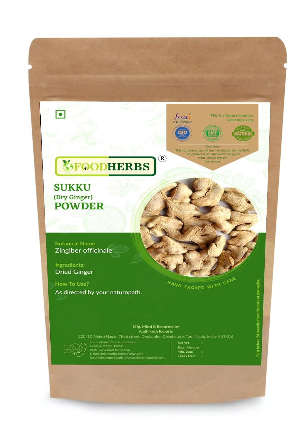 Amazon.com : Foodherbs Pure Dry Ginger Powder 200g | Saunth Sukku Spice ...