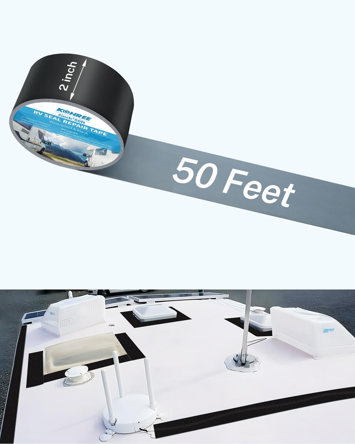 Snapklik.com : RV Sealant Tape, 2 Inch X 50 Foot RV Roof Tape Black, UV ...