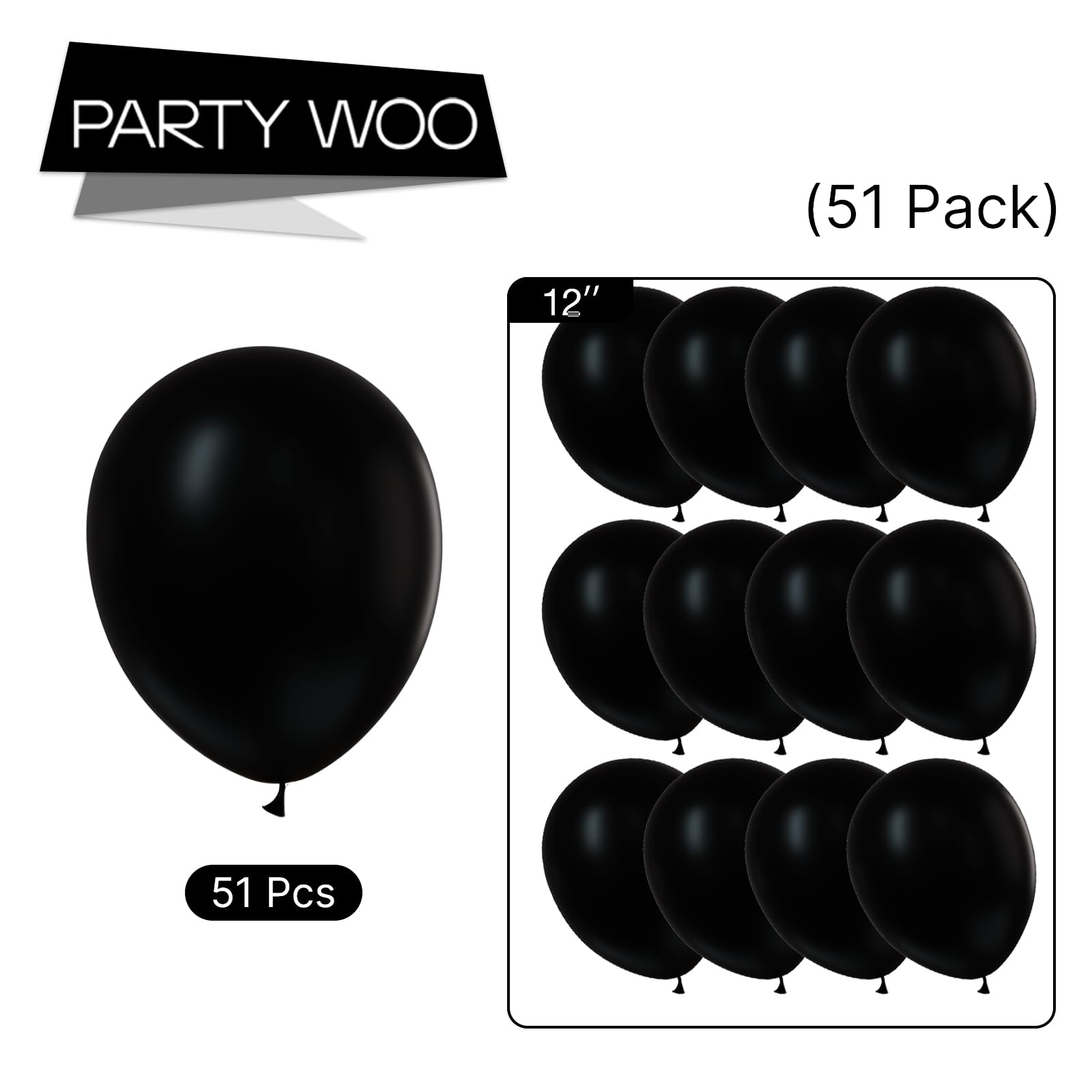 Snapklik.com : Black Balloons, 51 Pcs 12 Inch Matte Black Balloons ...