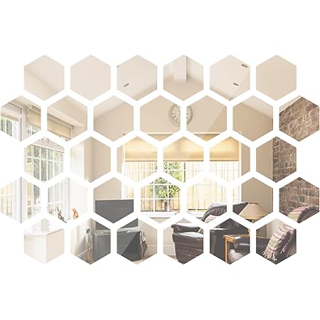 24 Pieces Removable Acrylic Mirror Setting Wall Sticker Decal Hexagons ...
