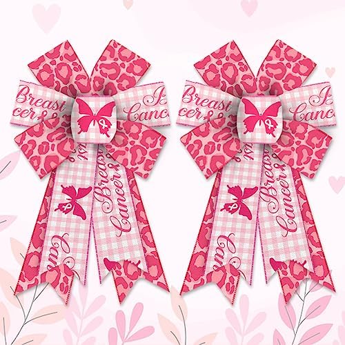 Amazon.com: Threetols 2pcs Breast Cancer Awareness Wreath Bows, Pink ...