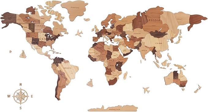 Amazon.com: Handiwoo Wooden World Map 3D, Wood World Map Wall Art ...
