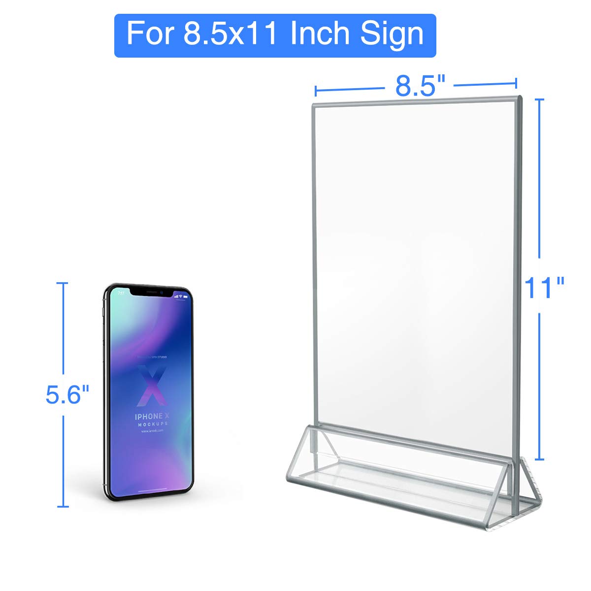 NIUBEE 6Pack 8.5x11 Clear Acrylic Sign Holder with Sliver Borders and ...