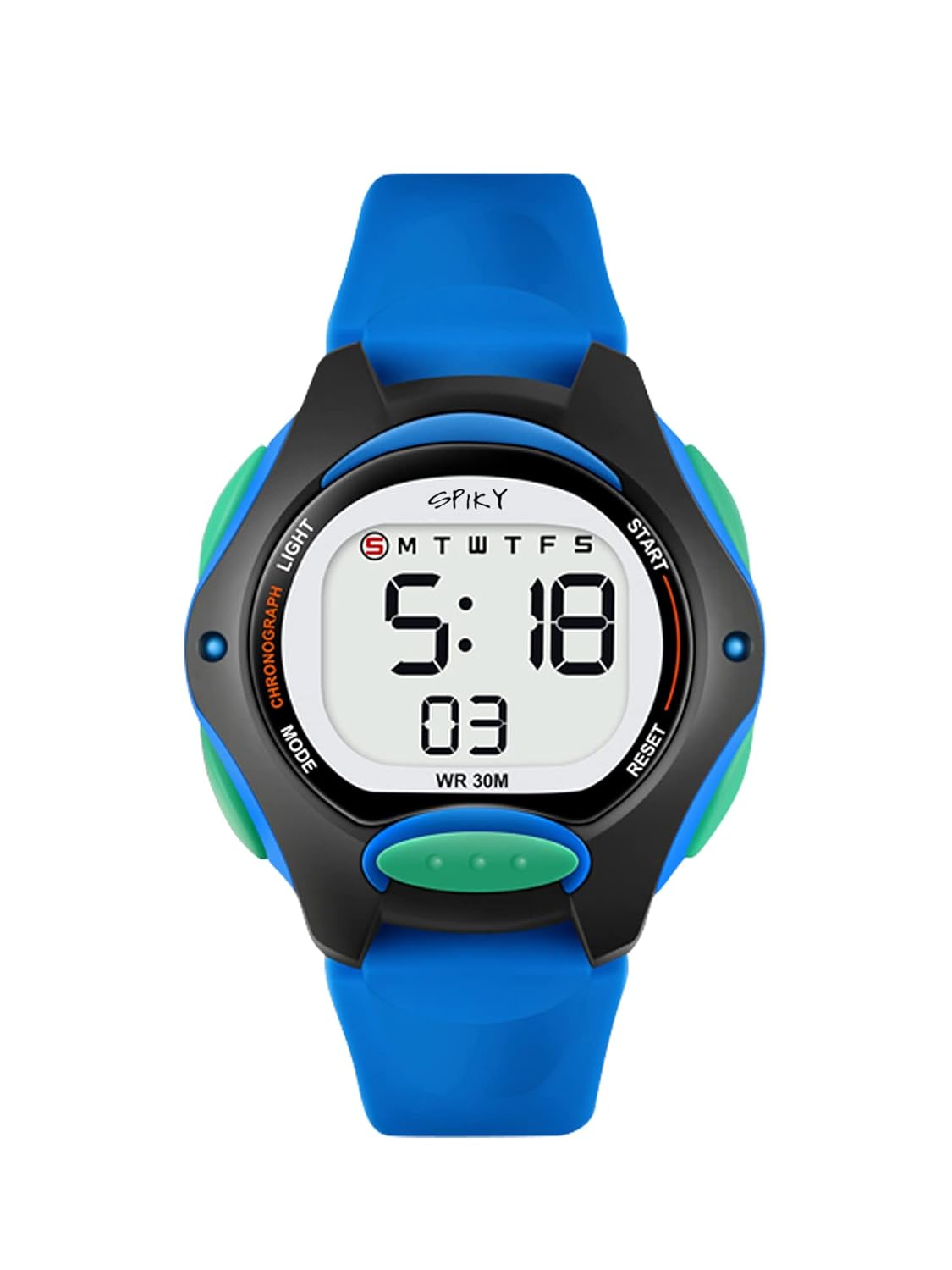 SPIKY Round Blue Digital Watches for Kids Boys and Girls' Solid Pattern ...