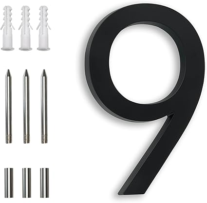 Amazon.com: 7 Inch Black House Number 9 for Outside, Modern Floating ...