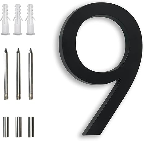 Amazon.com: 7 Inch Black House Number 9 for Outside, Modern Floating ...