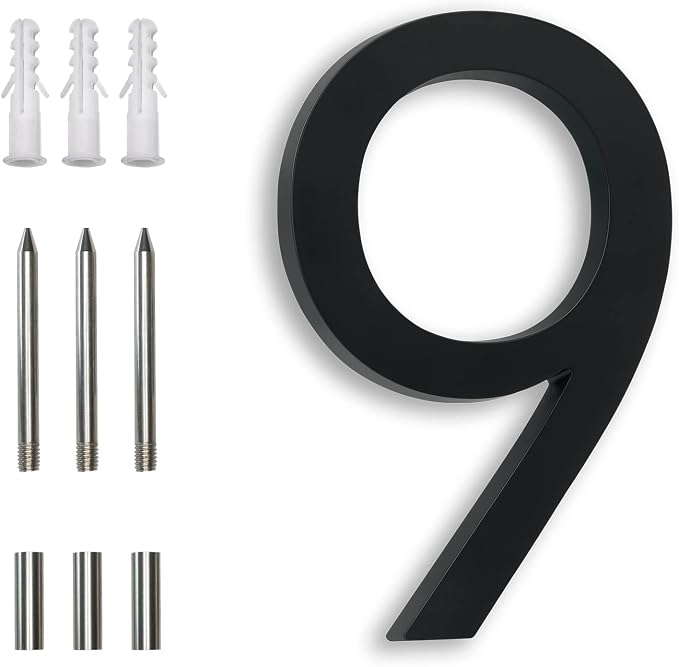 Amazon.com: 7 Inch Black House Number 9 for Outside, Modern Floating ...