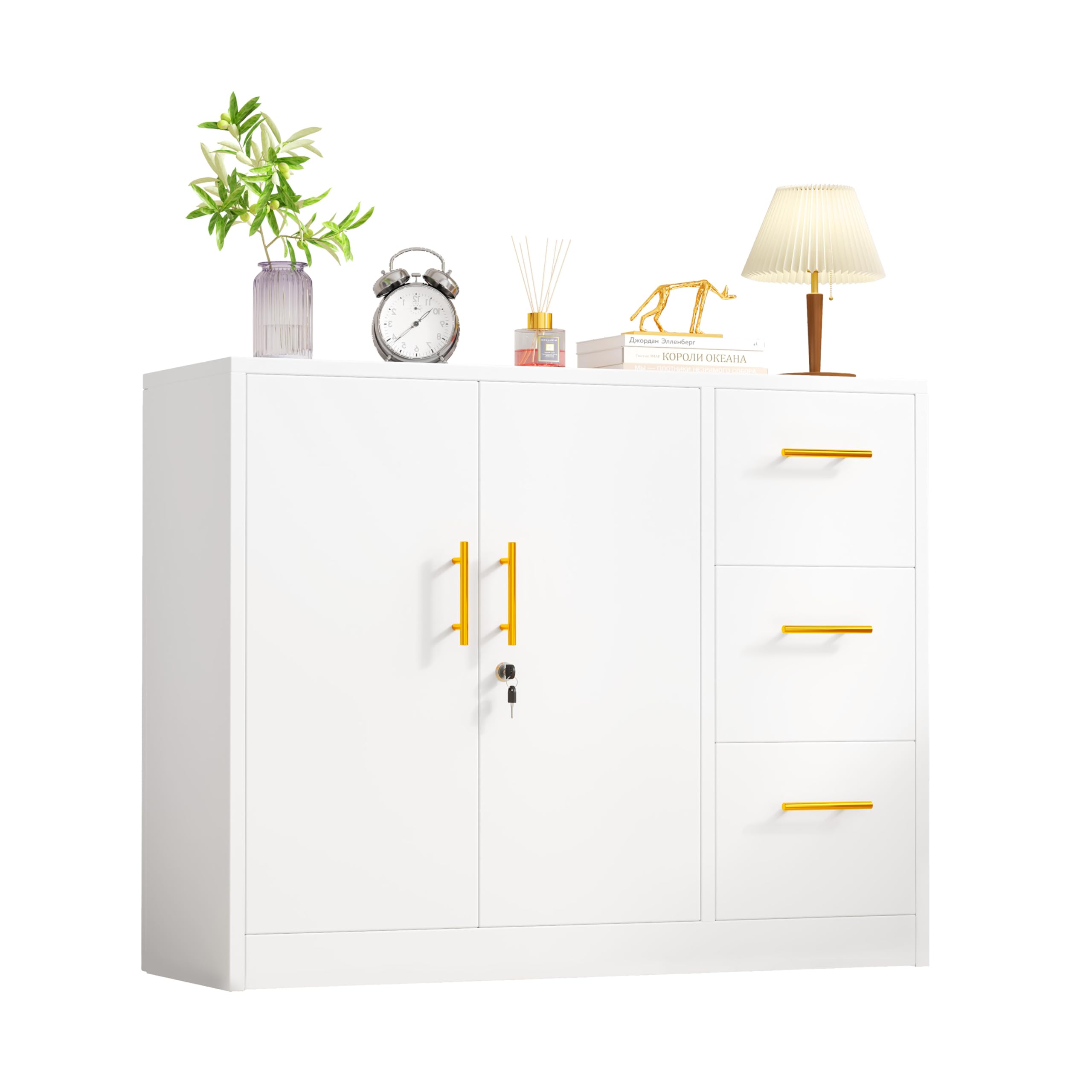 Amazon.com: pozdeg Lateral File Cabinet with 3 Drawers, Metal Filing ...