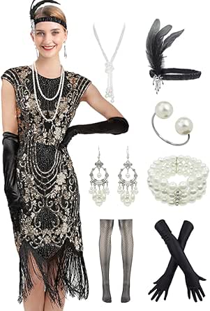 Amazon.com: Women's 1920s Cap Sleeve Great Gatsby Sequin Art Deco ...