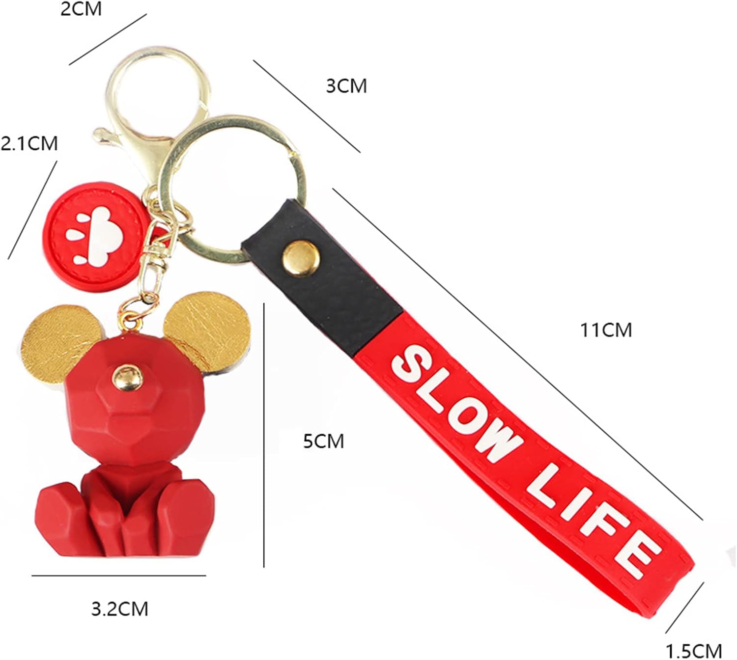 Buy Cute 3D Big Eared Bear Keychains for Backpack, with Wristlet Strap ...