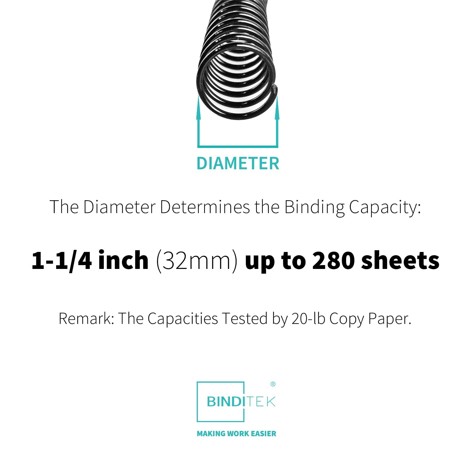 Binditek 50 Pack Plastic Spiral Binding Coils, 32mm (1-1/4") Binding ...