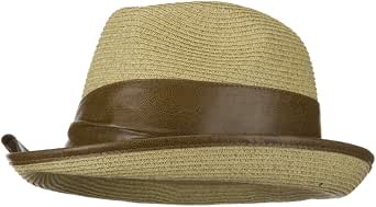 UPF 50+ Slanted Leather Brim Fedora - Natural at Amazon Men’s Clothing ...
