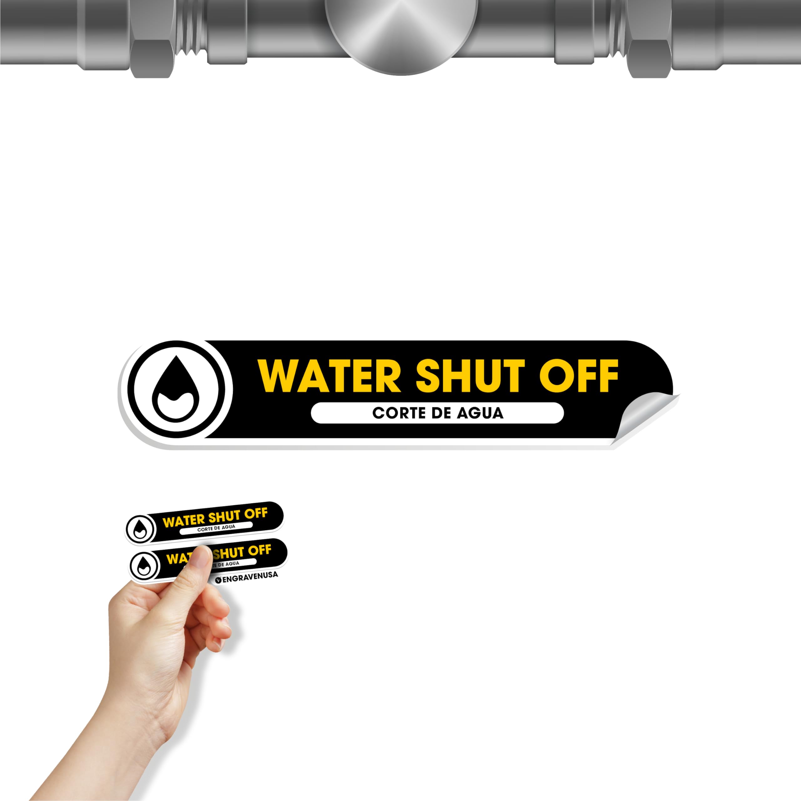 Amazon.com: Bilingual Water Shut Off Small 2 Pack Stickers | Water Shut ...