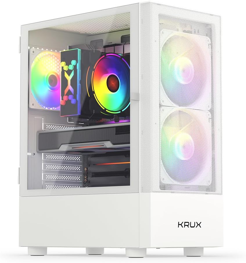 KRUX Vako White RGB,ATX mATX gaming pc gehäuse weiß, 2x140mm Lüfter ...