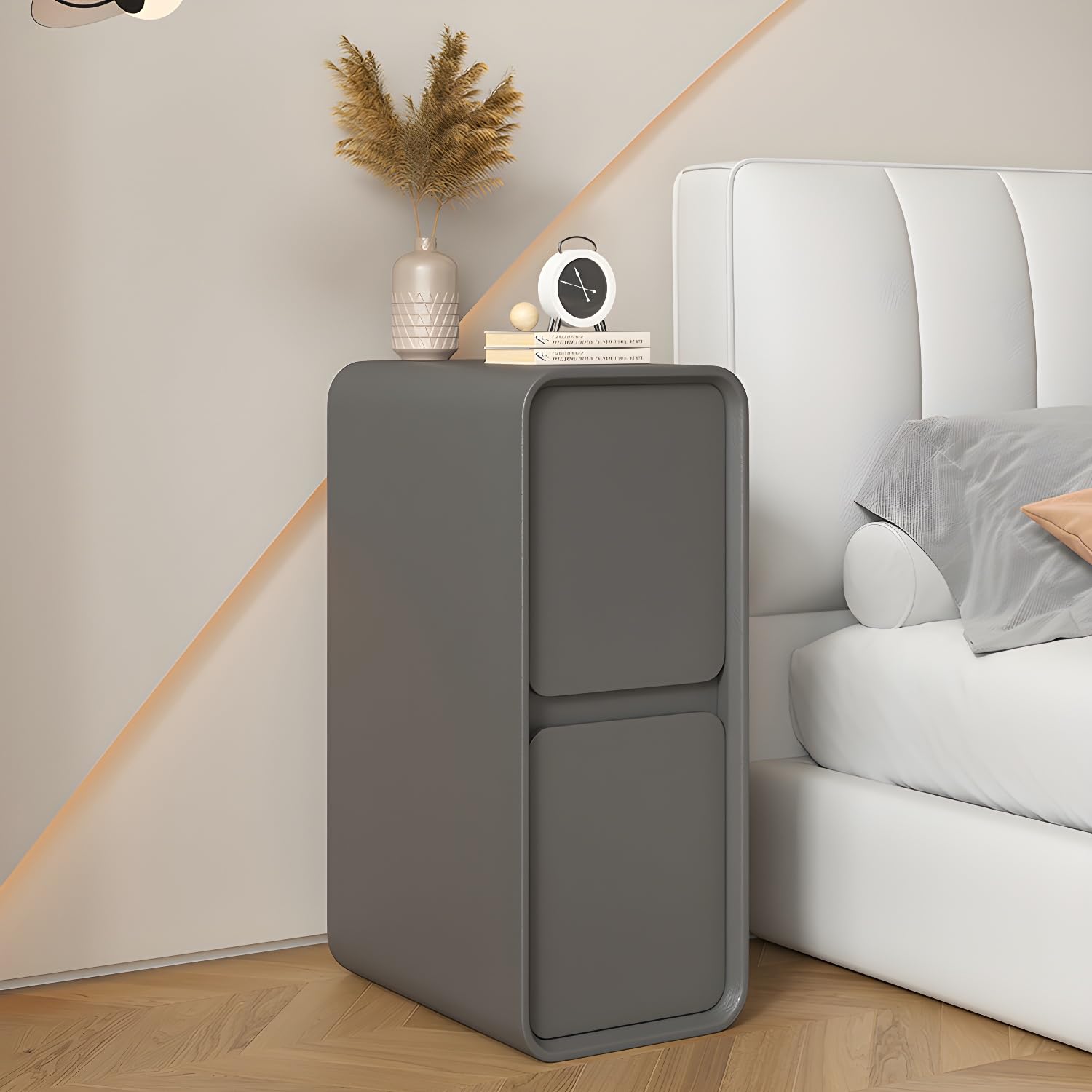 Amazon.com: LITFAD Modern Narrow Faux Leather Surface Nightstand Solid Wood Drawer Storage ...