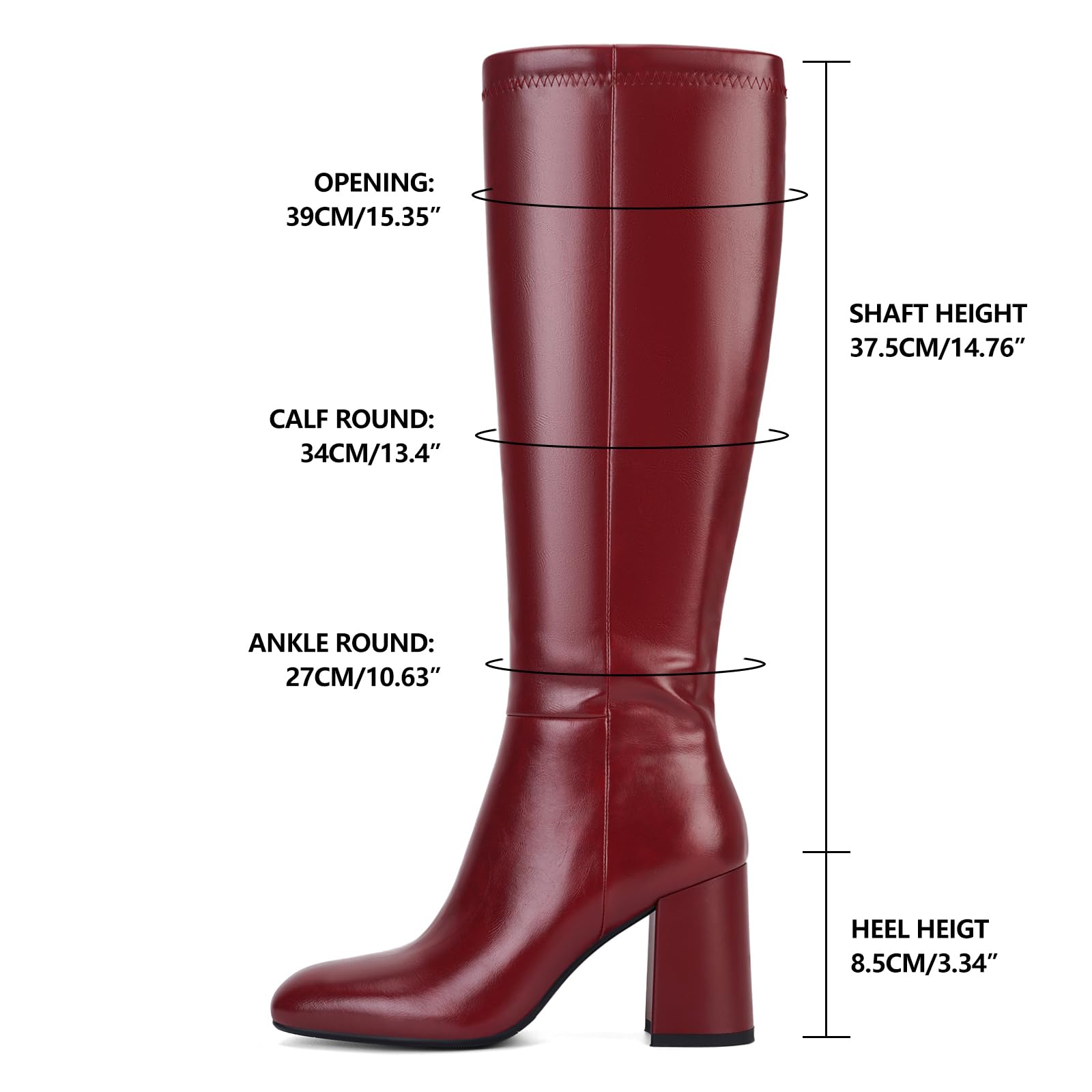 Snapklik.com : Red Knee High Boots Leather Tall Boots For Women Chunky ...