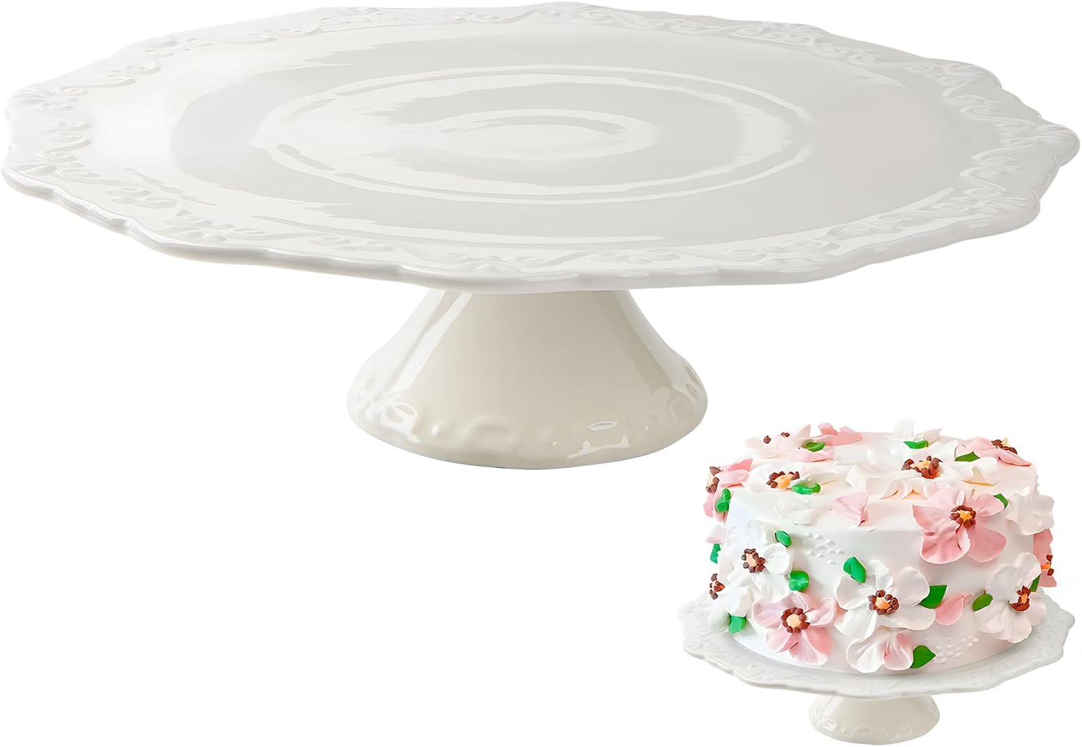 BPFY 10 Inch Round White Ceramic Cake Stand, Decorative Cupcake Stand ...