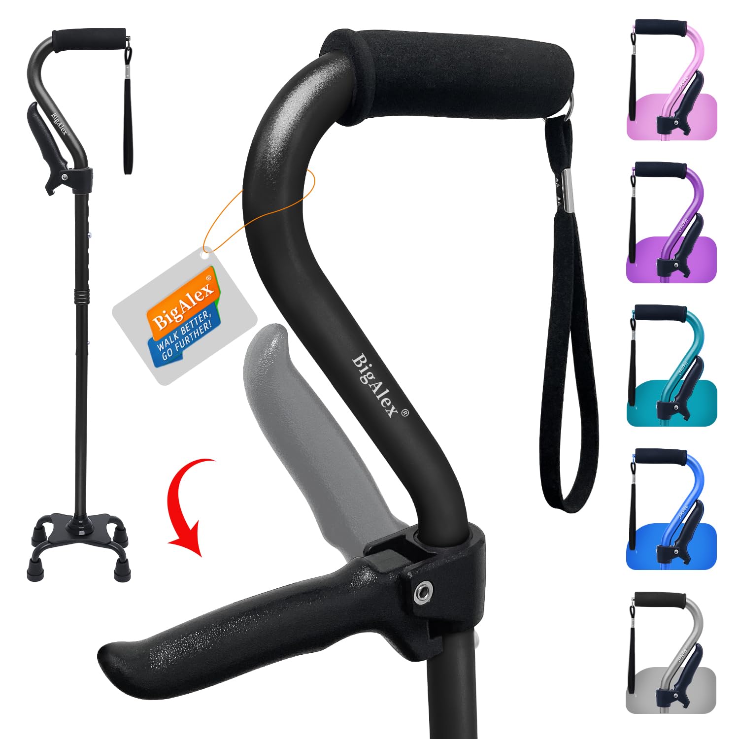 Buy BigAlex Walking Cane, Adjustable Quad Cane with 4-Pronged Base for ...