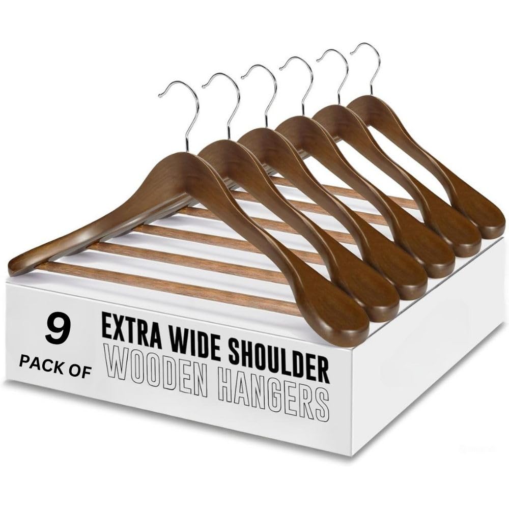 STAR WORK Wide Shoulder Wooden Hangers, Suit Hangers with Non Slip ...