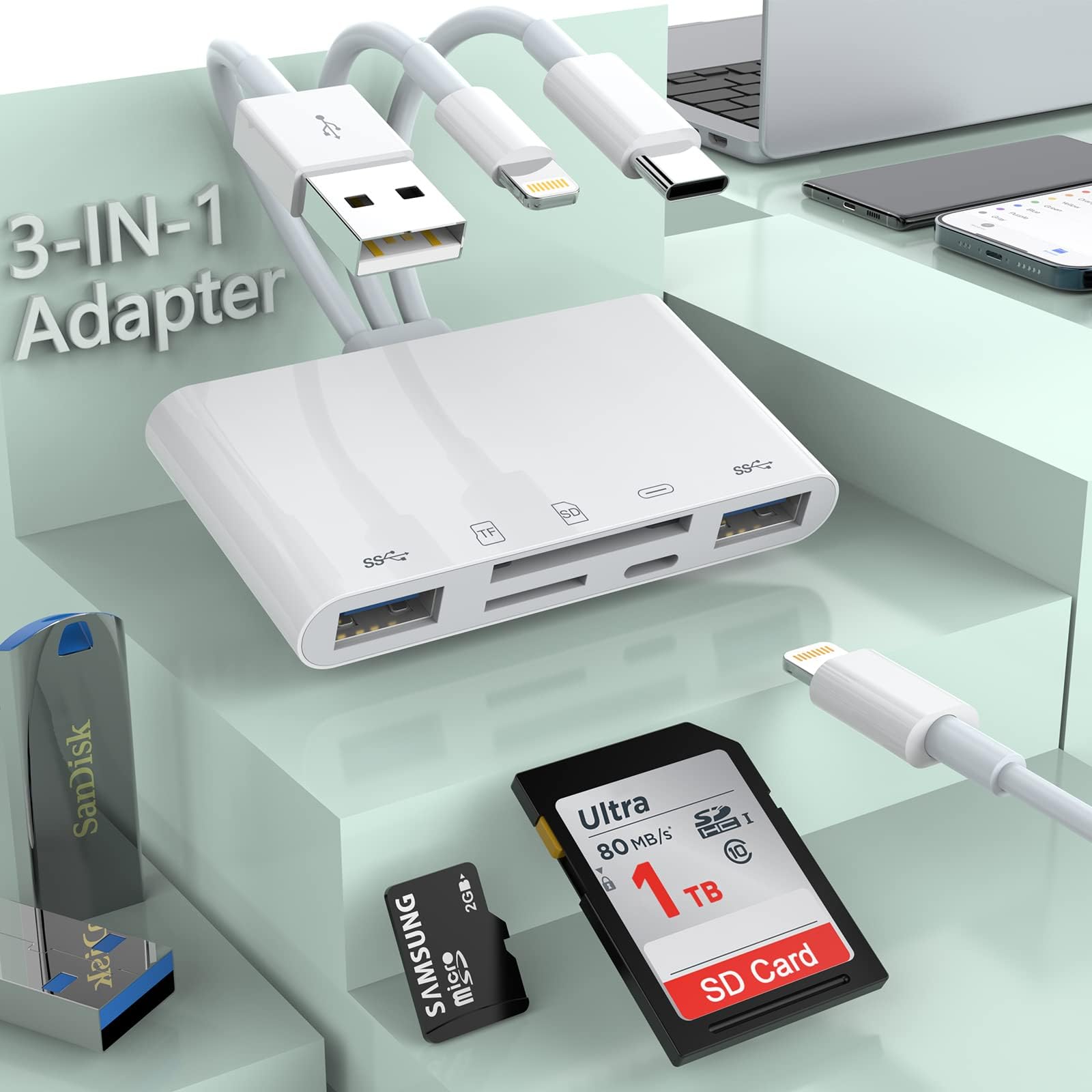 Amazon.com: 5-in-1 Memory Card Reader, USB OTG Adapter & SD Card Reader ...