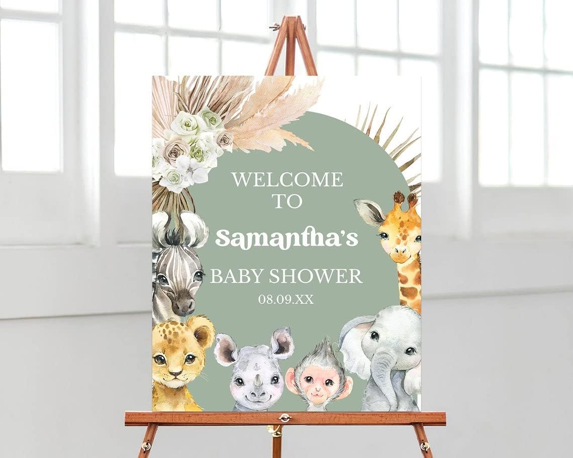 Amazon.com: Custom Baby Shower Sign, Baby Shower Welcome Sign, Safari ...