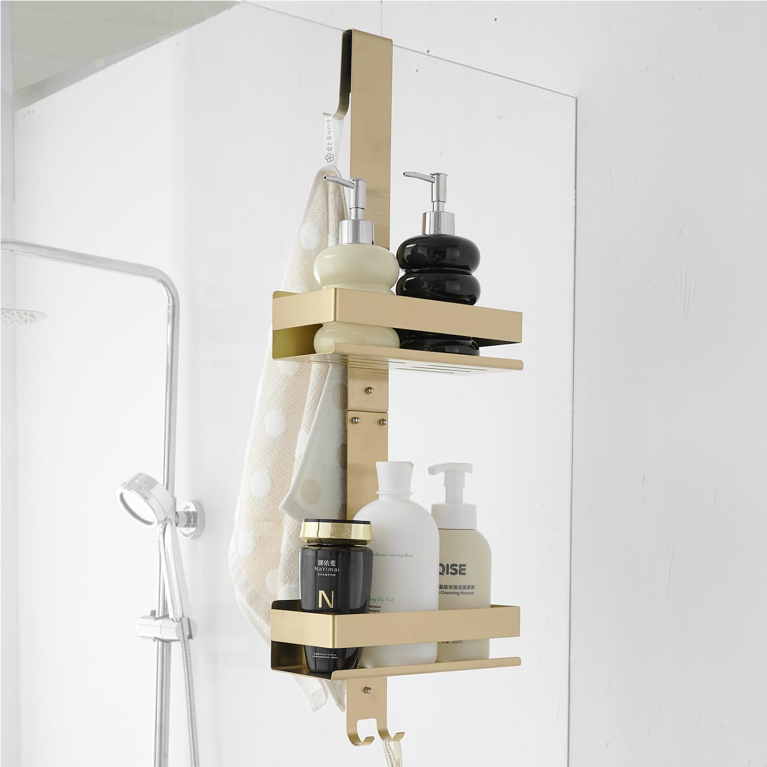 NEWRAIN Shower Caddy Hanging, Over Door Stainless Steel Double Layer ...