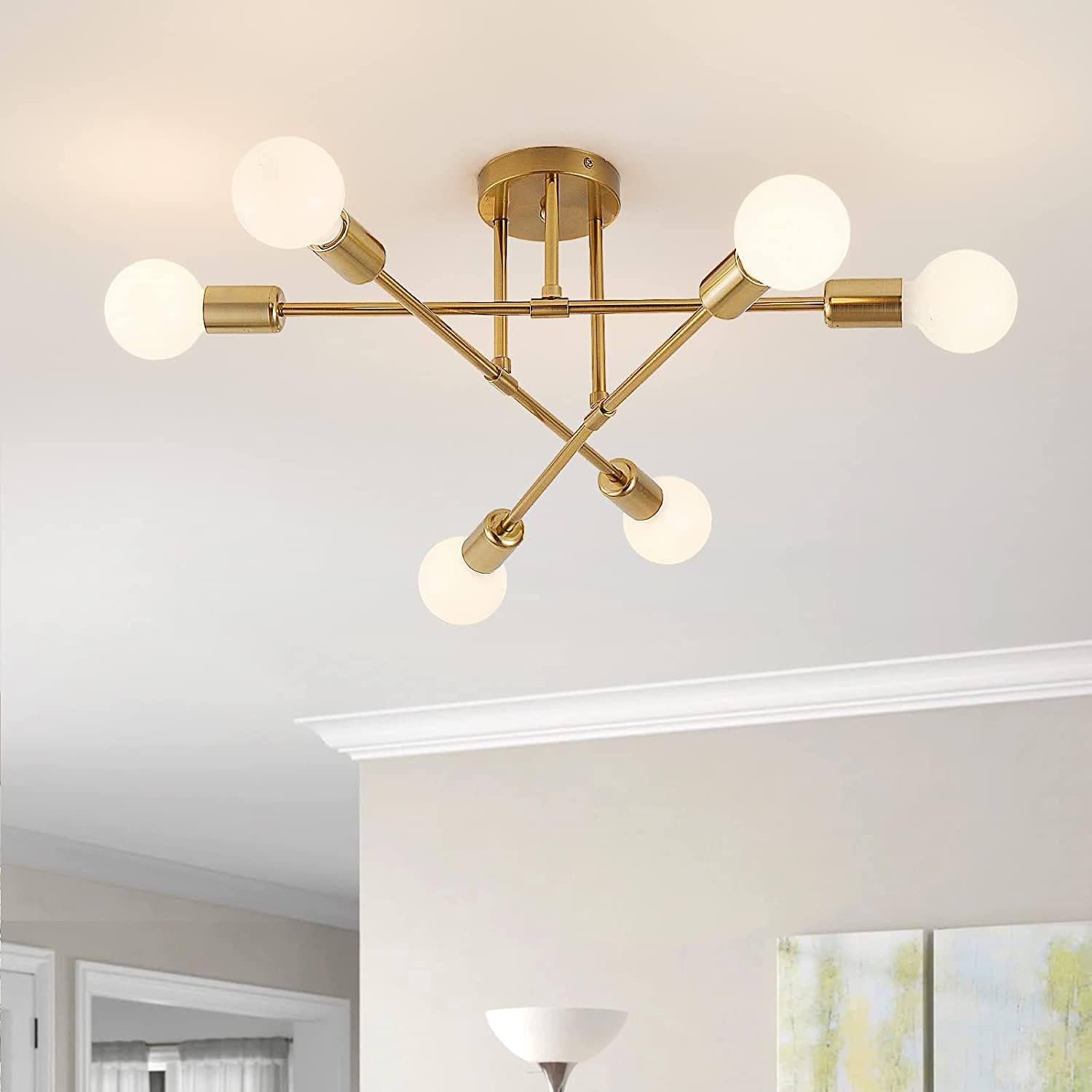 Forrio® Semi Flush Mount Ceiling Light,6-Light E27 Base Industrial ...