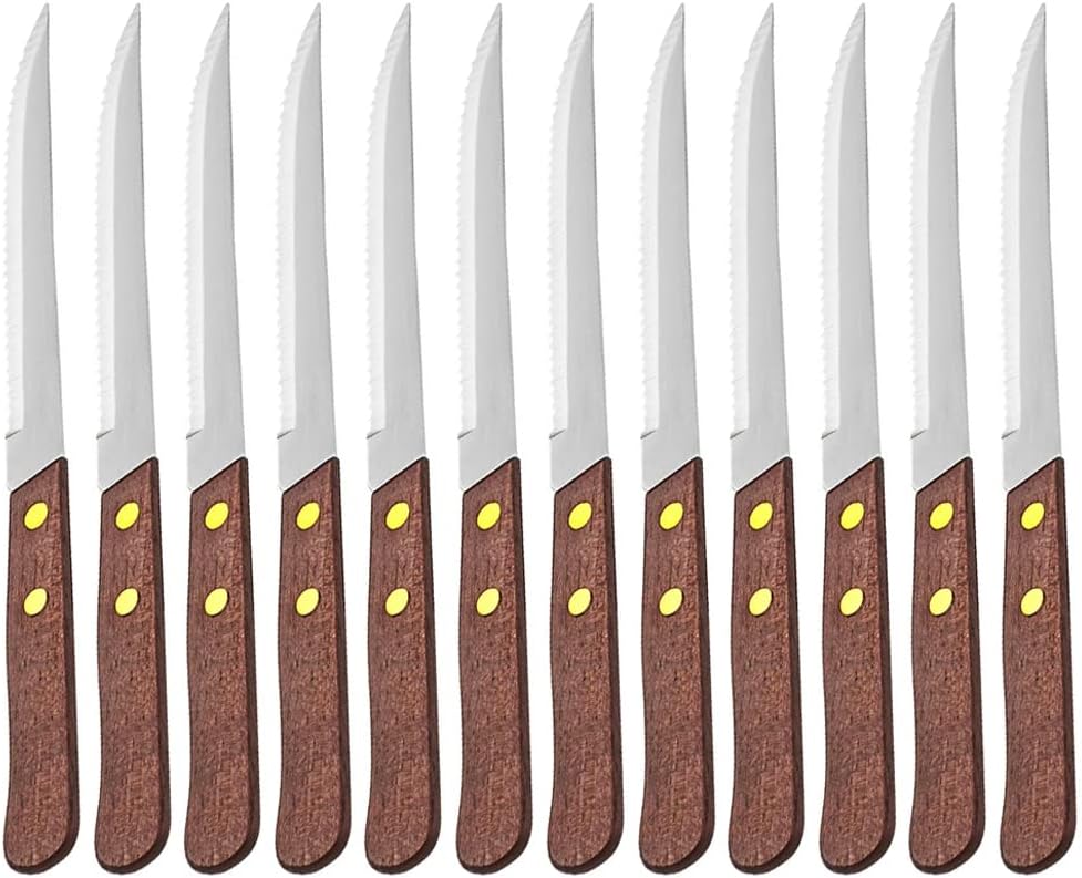 Amazon.com: Tezzorio (Set of 12) Serrated-Edge Pointed-Tip Steak Knives ...
