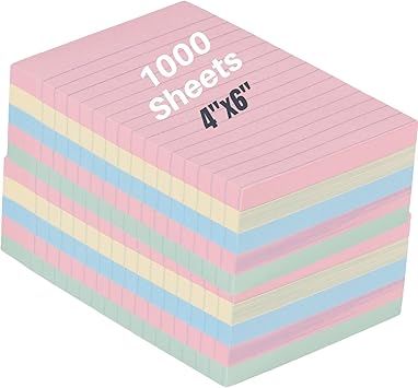 Amazon.com : 1InTheOffice Sticky Notes 4x6, Lined Assorted Pastel Color ...
