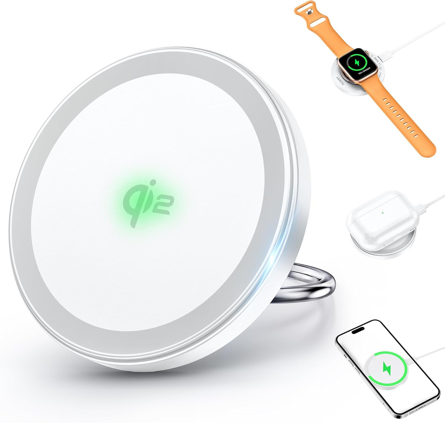 Amazon.co.jp: RORRY magsafe充電器 アップルウォッチ 充電器 3in1ワイヤレス充電器【qi2認証・マグセーフ リング＆スタンド付・両面同時充 電】qi2 充電器 ...